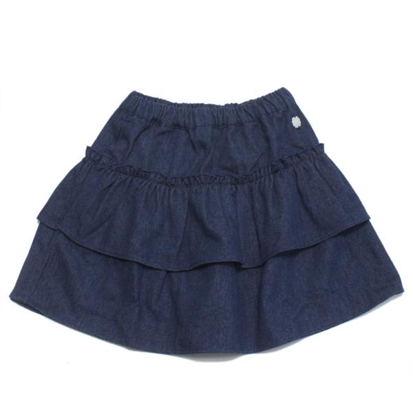 la poche biscuit ラ　ポシェ　ビスキュイ“ラ　ポシェ　ビスキュイ”のデニムフリルスカート・コットン100%素材で季節を問わず着用可能・ボリューム感なあるフリルをあしらった一着・ウエストは総ゴム仕様・右側にポケットを配置・ビス...