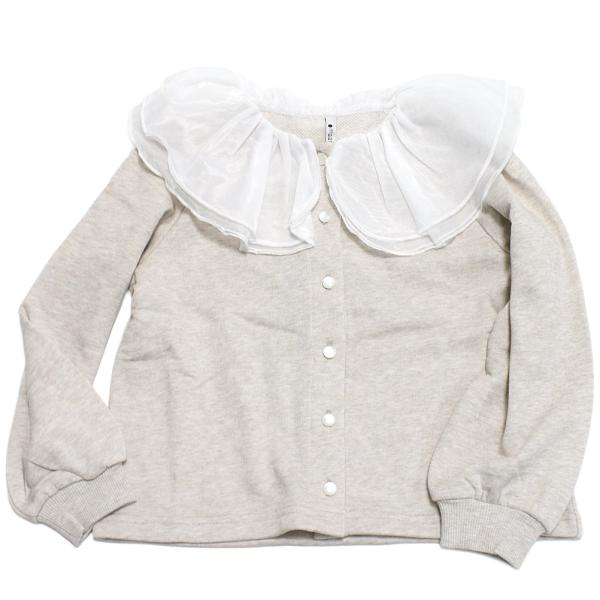 maarook マルーク“マルーク”の裏毛フリル衿カーディガン・肌当たりの良い素材の裏毛素材を採用・インパクトのある大きなフリル衿がポイント・フリル部分はカラーによって異なるデザイン・カーディガンとしてもインナー使いでも◎・合わせ方次第で印...