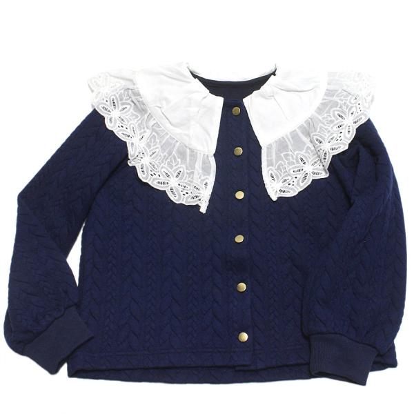 maarook マルーク“マルーク”のロープニットジャガードレース衿カーディガン・ロープニット風ジャガード素材で立体感のある表情・大きめレース襟でクラシカル＆フェミニンな印象・フロントのゴールドのドットボタンがアクセントに・袖リブ仕様と柔ら...