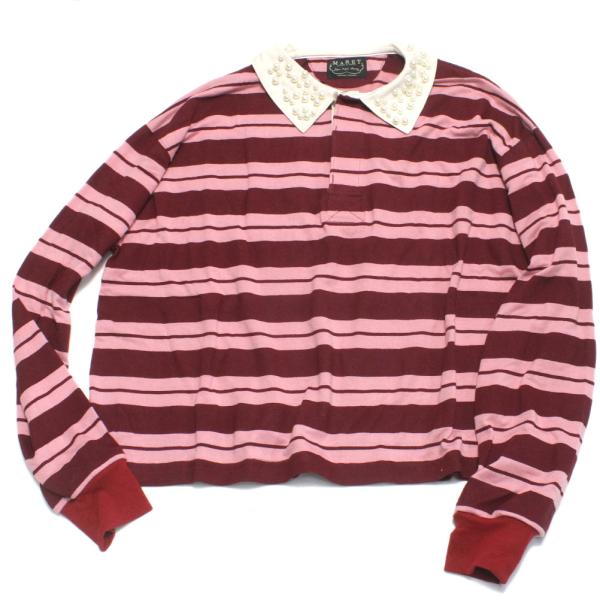 MARET マレ“マレ”のボーダーラガーワイフシャツ・パールを散りばめた襟がポイント・襟の形は優しい印象のフラットカラー・クロップド丈のワイドシルエットにアレンジ・カジュアルかつエレガントな1枚です関連キーワード:ユニセックス 大人 レディ...