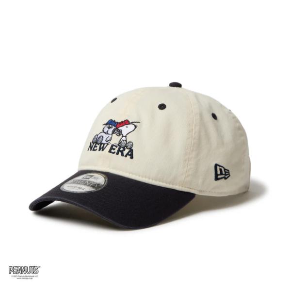 NEW ERA ニューエラ“ニューエラ”の9TWENTY PEANUTS SNOOPY AND OLAF CAP・「PEANUTS」とのコラボアイテム・正面にスヌーピーときょうだいのオラフをレイアウト・バックにはPEANUTSのロゴを刺しゅ...