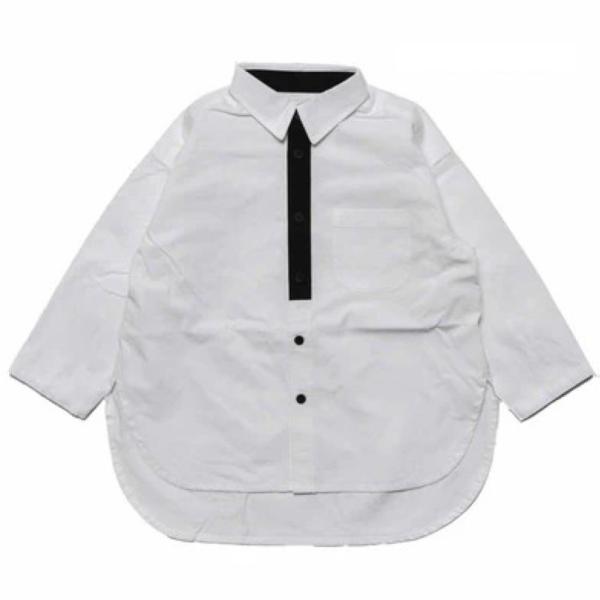 NEEDLE WORKS ニードルワークス“ニードルワークス”のネクタイ風チュニック・前立てのカラーを切り替えネクタイ風のデザインに・きれいめにもカジュアルにも対応できるタイプライター・着丈に前後差をつけた長めのチュニック丈・胸ポケットあり...