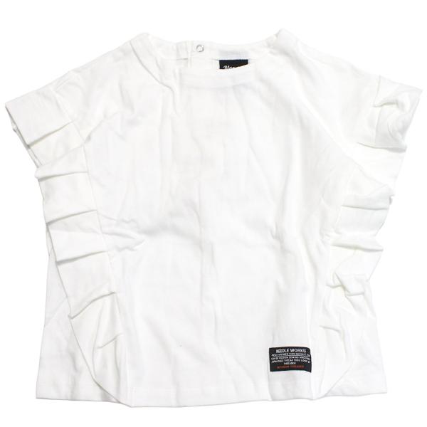 NEEDLE WORKS ニードルワークス“ニードルワークス”のフレンチスリーブTシャツ・袖口のフリルが印象的なTシャツ・涼し気で腕周りもすっきり見えるフレンチスリーブ・柔らかな着心地のコットンポリエステル地・バックネックにスナップボタン付...