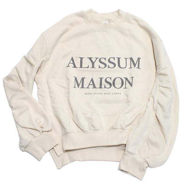 NHT エヌエイチティー“エヌエイチティー”のALYSSUM ギャザートレーナー・袖にギャザーを入れた丸みのあるシルエット・サイドスリット入りで後ろ着丈が長め・着回しやすいプリントデザイン・肌触りのいいT/C裏毛を採用関連キーワード:子ども...