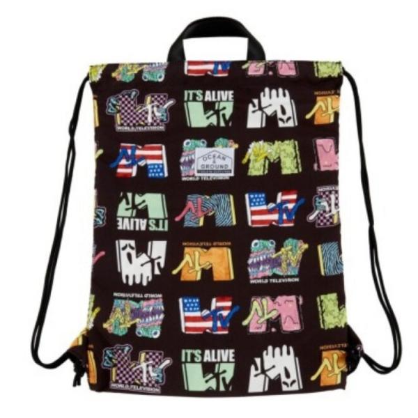 Ocean＆Ground（GOODS） オーシャン＆グラウンドグッズ“オーシャン＆グラウンドグッズ”のウミヤマソウガラナップサック・撥水加工を施したナップサック・インパクトのあるポップな総柄デザイン・机の横などに掛けられる短い持ち手付き・通...