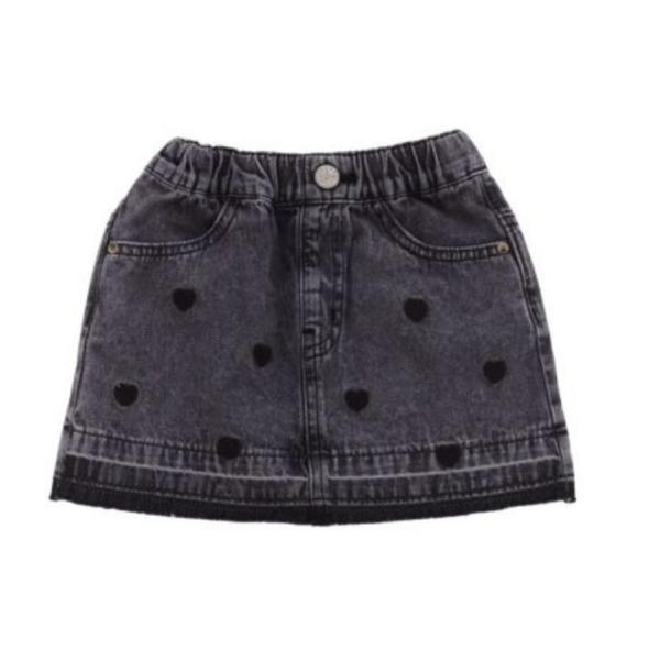 Ocean＆Ground オーシャン＆グラウンド“オーシャン＆グラウンド”のハート刺繍デニムミニスカート・コーディネートの主役になるキャッチーなハート刺繍・カットオフ裾と風合いのある加工感が魅力・元気に遊び回れるミニ丈で、活発なお子様にぴっ...