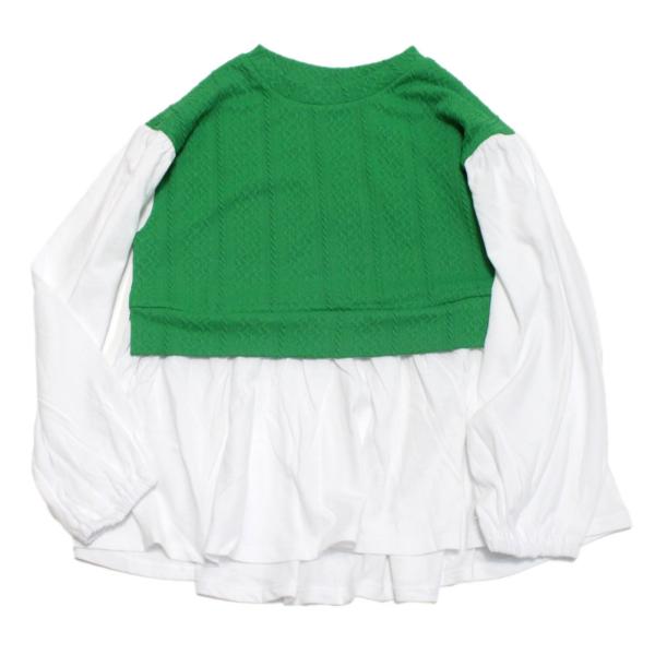 Ocean＆Ground オーシャン＆グラウンド“オーシャン＆グラウンド”のベストレイヤードフレアロンT・大人っぽいレイヤードデザイン・ベストは立体的な模様が特徴のジャガード素材・伸縮性があり楽な着心地の1枚・袖口は捲り上げても落ちないゴム...