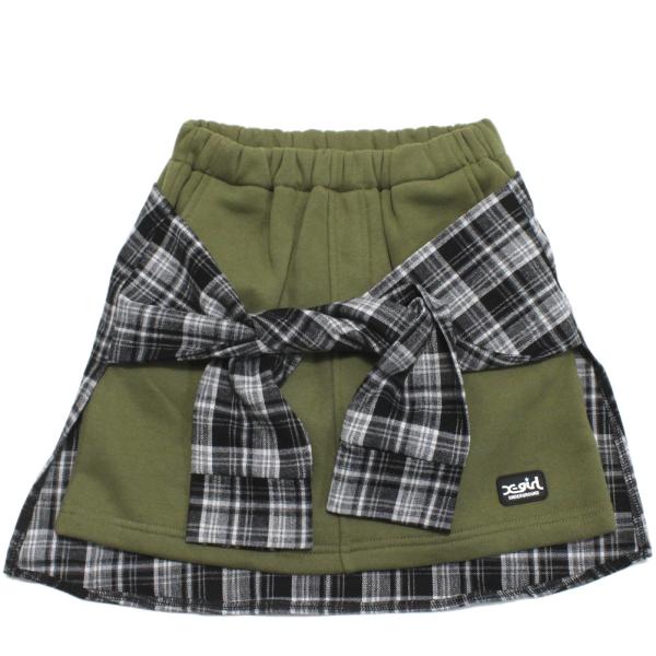 X-GIRL STAGES エックスガールステージズ“エックスガールステージズ”のチェックシャツ巻き風裏起毛スカート・チェックシャツを巻いているようなデザイン・シャツ部分がボタンで取り外し可能な2WAY・裏起毛で暖かく快適な穿き心地・ウエス...