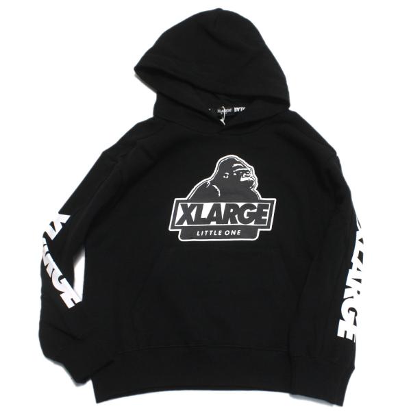 XLARGE KIDS エクストララージキッズ“エクストララージキッズ”の袖ロゴパーカー・フロントにOGゴリラプリント、袖にロゴを配置・ブランドらしさがあふれる存在感のあるデザイン・柔らかな肌触りの30/10裏毛ボディ・ゆとりのあるワイドシ...