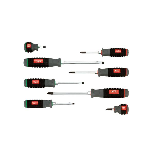 ●重量(kg)：1.2●貫通タイプの樹脂柄ドライバ8本組セットです。●六角ボルスター付です(スタッビドライバ除く)。●先端マグネット付です。●軸の材質はCr-Vです。樹脂柄ドライバクロス貫通タイプ(D1P2-1・2・3)、樹脂柄ドライバマイ...