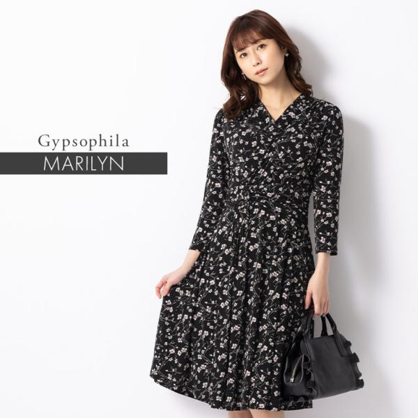 体型カバー 30代 40代 50代 ワンピース 半袖 膝丈 ひざ丈 フレア 着やせ 春 秋冬 レディース 大人 上品 エレガント 大きいサイズ フォーマル パーティー デート 同窓会 二次会【花柄】/【FLOWERITEM】【モノトーン系】...