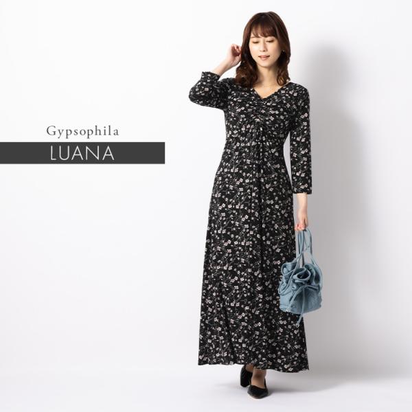 体型カバー 30代 40代 50代 マキシ丈ワンピース 七分袖 フレア 着やせ 春 秋冬 レディース 大人 上品 エレガント リゾート 旅行 二次会 オフィス カジュアル ワンマイルウェア 花柄 FLOWERITEM モノトーン系 MS M...