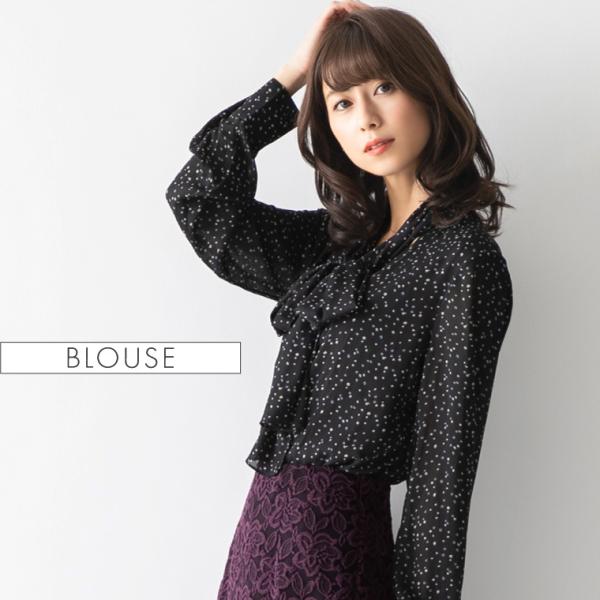 体型カバー シフォンブラウス レデイース ladies ウィメンズ ドット モノトーン系 S M L XL 長袖 春夏 秋冬 ブラウス レディース ブラウス トップス オフィス フォーマル レディース Gemstone Dots ジェムスト...