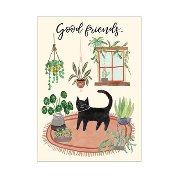 お部屋の観葉植物もみんなおともだち♪かわいい猫のフレンドシップカード■アーティスト：メアリー・アーバン■二つ折りのフレンドシップカード■中の文字「...help us grow. Thanks for being one of the be...