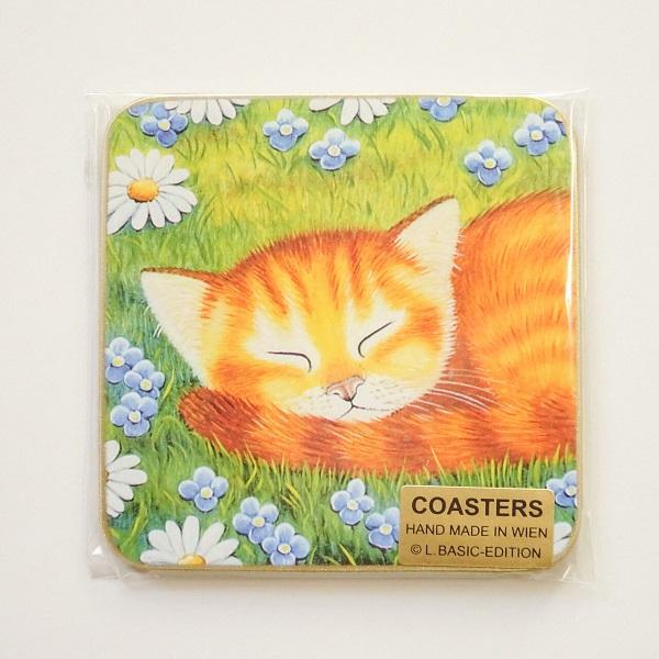 オーストリア・ウィーンのルカベーシックの猫のコースター縁どりのゴールドがポイントになりますが上品ですHAND MADE IN WIENハンドメイド品のため絵柄の出方が写真とは異なる場合がございます■アーティスト：Anna Wischin■素...