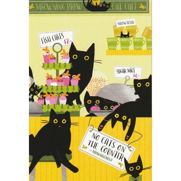 カフェのカウンターはいたずら黒猫たちで大混乱！楽しいフレンドシップカード■アーティスト：リーザ・ヘルナンデス■二つ折りの激励カード■中の文字「Take good care of yourself and know that you're s...