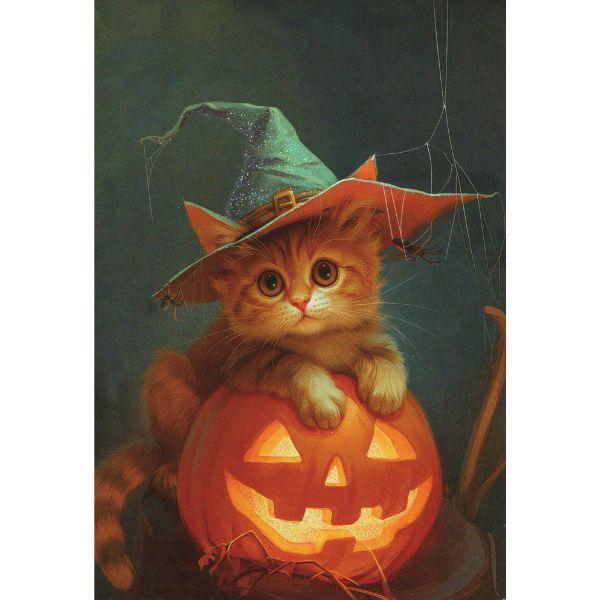 魔女のトリックだにゃ♪かわいい子猫のハッピーハロウィン■二つ折りのハロウィンカード■中の文字「Enjoy all the hocus pocus! Happy Halloween」■グリッター使用■封筒付き■11.8ｃｍ*17ｃｍ （日本で...