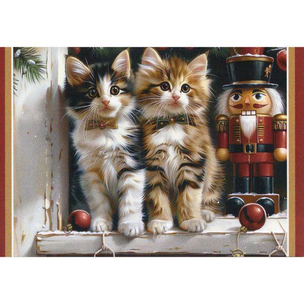 クリスマスデザインのカラーがキュート♪かわいい猫ちゃんのクリスマス■アーティスト：ショーナ・スチュワート■二つ折りのクリスマスカード■中の文字「Merry Christmas and Happy New Year... With warm ...