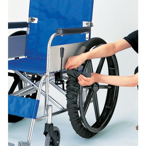 洗って繰り返し使える車いすの車輪カバーです。●素材　ポリエステル100％●適応車輪径　16〜24インチ　