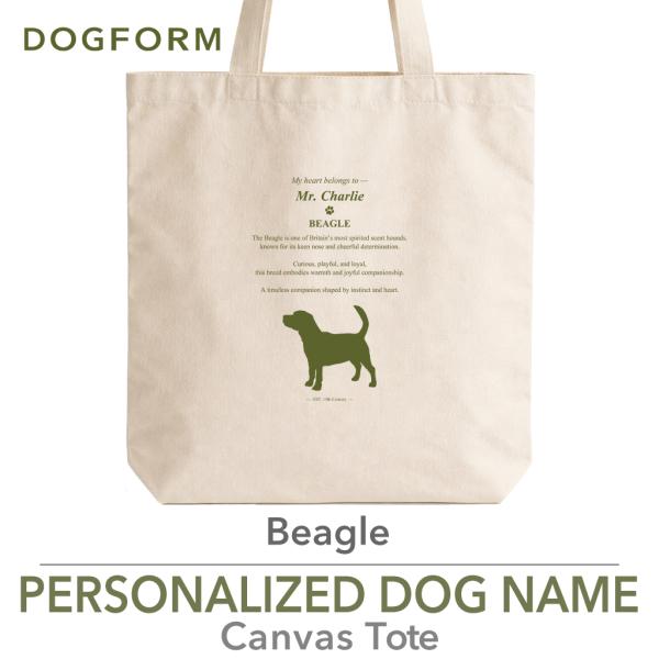 Personalized Beagle Canvas Tote Bag with Custom Dog Name.This minimalist canvas tote bag features a stylish Beagle dog s...