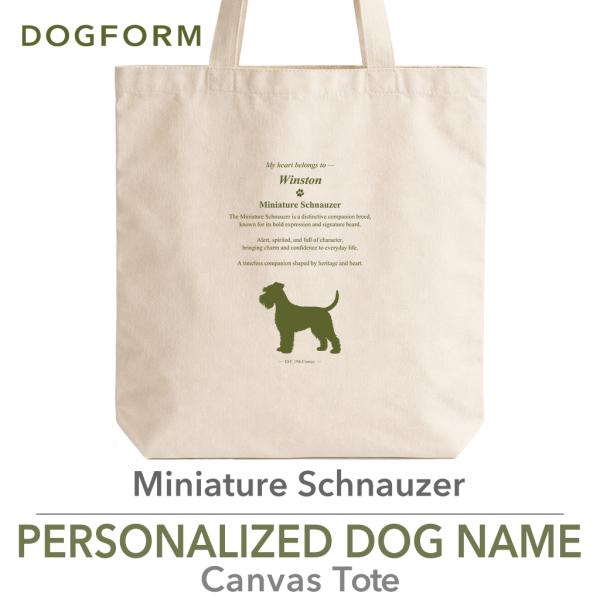 DOGFORM Personalized Miniature Schnauzer Full Tail Canvas Tote Bag.A minimalist tote featuring a clean Miniature Schnauz...