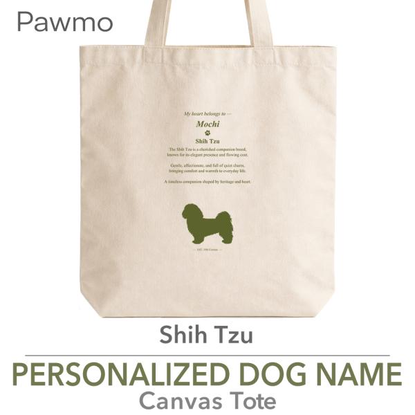 Pawmo Personalized Shih Tzu Canvas Tote Bag.A minimalist tote featuring a clean Shih Tzu dog silhouette and personalized...