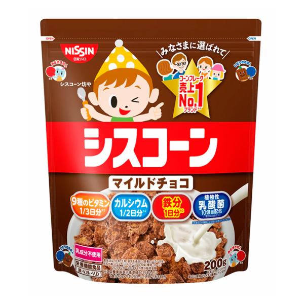 ●サクサク楽しい食感で、コク深いチョコレート味のコーンフレーク。●1食分 (40g) に10億個の植物性乳酸菌を配合。●1食分 (40g) に牛乳200mlをかけて食べると、1日分の鉄分、1日に必要なカルシウムの1/2、9種類のビタミンの1...