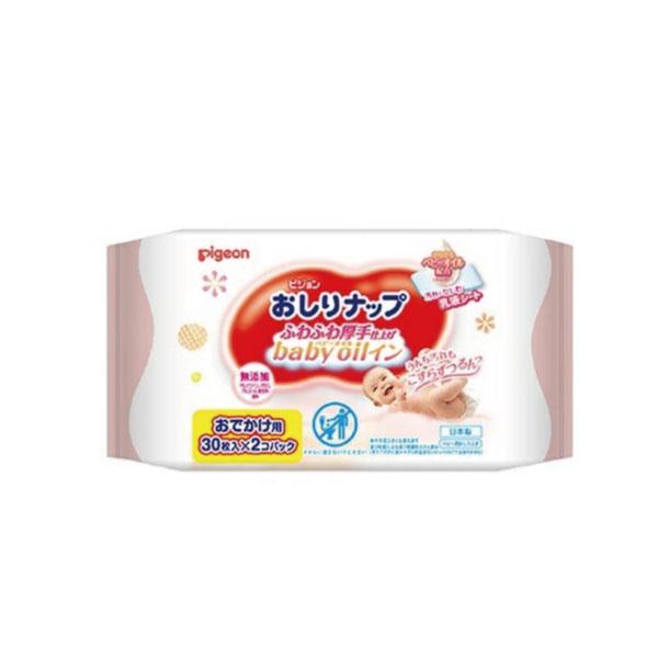 やさしいふき心地にこだわったピジョンおしりナップシリーズ汚れになじんでこすらずつるんっ　お肌を保護してうるおい守るベビーオイルイン　ふわふわ厚手仕上げのおしりふき＜ベビーオイルイン　ふわふわ厚手仕上げのおしりふきの特長＞・ふんわりやさしい肌...
