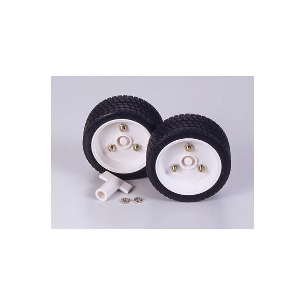 ※画像はイメージです。　ホイールにセットずみの56mm大径タイヤの2本セットです。2種類のホイールハブをセットして、楽しい工作シリーズの3mm六角シャフトをはじめ、テクニクラフトシリーズのギヤボックスにも組み合わせられます。タイヤはトレッド...