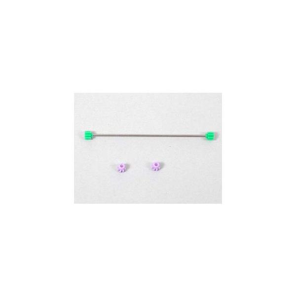 モーターパワーをフロントに伝達するプロペラシャフトは駆動系のポイント。キット標準のプロペラシャフトに比べて軽く仕上げ、スピードアップに効果的。モーターにも取り付けられるパープルカラーの樹脂製ピニオンギヤも2個セットしました。　★スーパー1・...