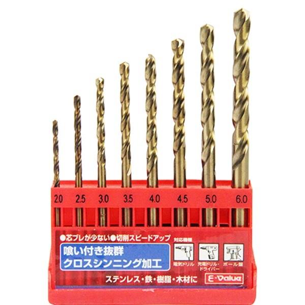 【取寄品】【メール便】[先端工具 鉄工ドリル 藤原産業ドリルセット]※ご注意・保護メガネを着用して下さい。肌を出さない服装で作業をして下さい。・熱処理された材料(焼き入れ鋼など)には穴あけできません。E-Value ステンレス用ドリルセット...