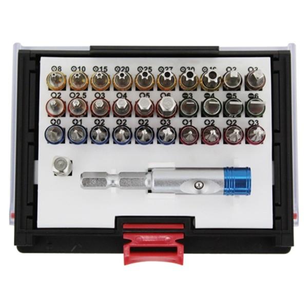 【取寄品】[ドリルアタッチメント 藤原産業セット]一家に一セットあれば非常に便利なビットセットで、品質・仕様ともにワンランク上です。様々なネジの締付け作業■特長・きれいなアルミカラーリングがついているので、ビットの種類が一目でわかります。・...