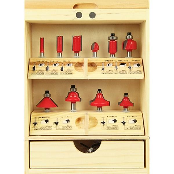 【在庫品】[ホビーツール トリマービット]E-Value 超硬ルータービットセット ERB6-10R 49772923861976mm軸の超硬ルータービットセット10本組です。溝掘り加工や飾り面加工。■特長・おしゃれな木製BOX付きで、ビッ...