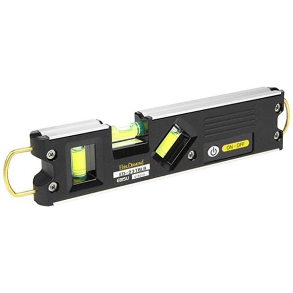 【取寄品】【メール便】[測定具 アルミ水平器]エビス トビ・ライトレベル ED-23TBLB 4950515141001LEDライト内臓なので、暗所での作業に最適な水平器です。単管足場などでの水平・垂直の測定■特長・測定基準面がV溝付でパイ...