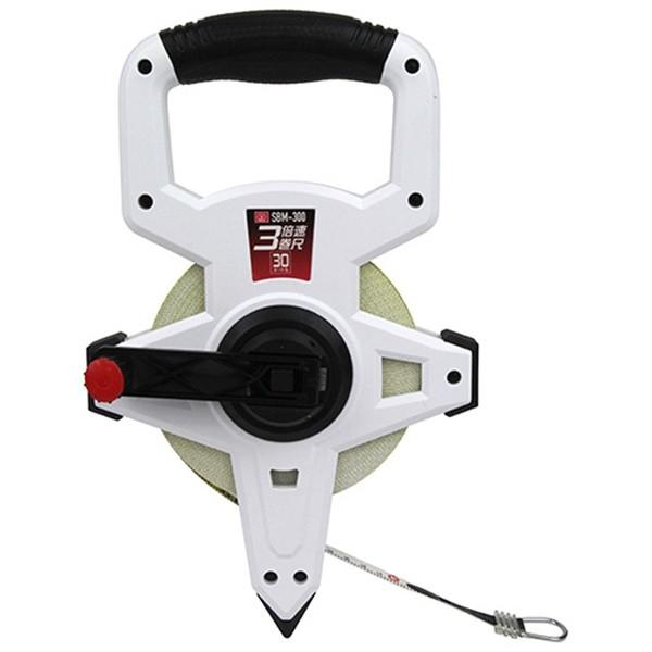 【取寄品】[巻き尺 メジャー]SK11 3倍速巻尺 30m SBM-300 4977292121781巻取スピード3倍速の巻尺です。長さの測定。■特長・3倍速ギア内蔵で、巻取スピード3倍速です。・耐久性、耐摩耗性が高いナイロンコートテープ仕...