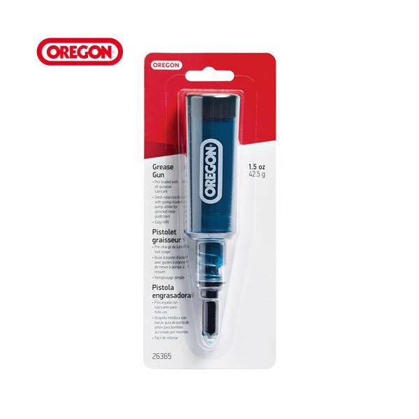 【在庫品】[OREGON]あらかじめシリンダーにグリスが詰められており、必要なとき、素早くクリーンに使える使い捨てタイプのグリスガンです。チェンソーのガイドバー、刈払機のヘッド部などのメンテナンスに最適です。また、オレゴンリベットスピナーの...