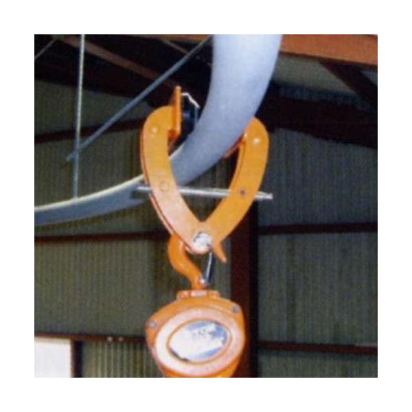 【直送品】【代引不可】[スリーエッチ H.H.H.]・吊下支柱で敷設された長いパイプでも通過・移動することができます、Ｒ付曲り構造のパイプもＯＫです。・パイプ径は35φ〜60φまでご使用できます（写真のチエンブロックは別売です）。