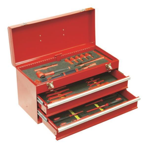 【直送品】【代引不可】■特長・IEC60900規格品です。・Tech-EVシリーズのフルセットです。・低電圧作業、及び電気自動車(HV)やハイブリット自動車のバッテリーの脱着や板金作業など様々な作業に対応できるセットです。・2段式工具箱と専...