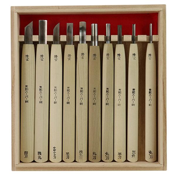【直送品】【代引不可】[のみ 彫刻刀 鉋]手造りの技がはえる厳選された逸品です。■用途版画、彫刻、仏像彫刻。■機能卓越した切れ味に、使う人の身になった使いやすさへのこだわりの逸品です。使用頻度が高い形状とサイズを選んだ10本組のセット品です...