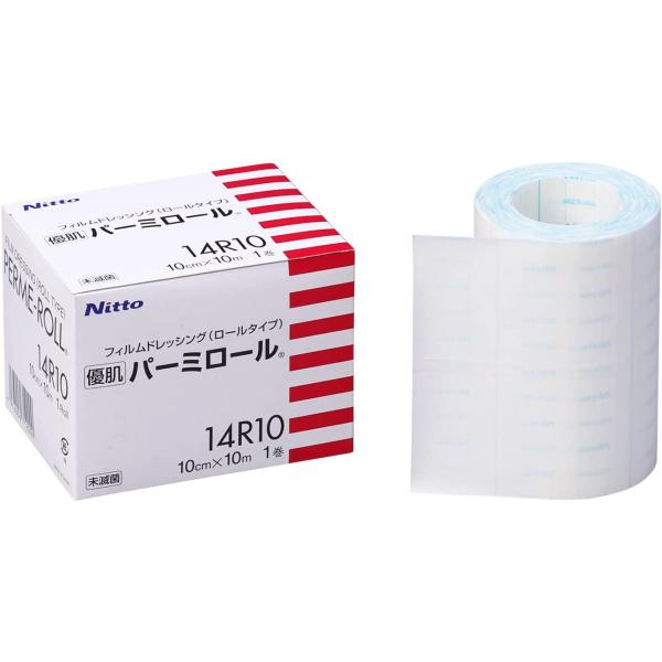 防水フィルムドレッシングテープ商品仕様/スペックメーカー名 ニトムズサイズ 10cm×10m 寸法 100mm×10m滅菌区分 未滅菌 フィルム厚 30μmメーカー品番 14R10 材質 基材：ポリウレタンフィルム、粘着剤：アクリル系ゲルタ...