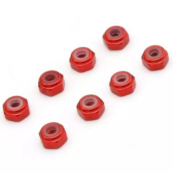 ミニッツレーサーとミニッツバギーの足元を引き締めるドレスアップに最適なアルミ製のホイールナット。アルマイトの違いにより4色のカラーラインナップ。ナット内部のナイロンリングにより緩みを低減。