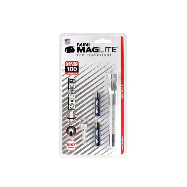 商品仕様カラー：シルバー電源：単4形アルカリ乾電池×2本 (電池付属)サイズ(約)：長さ127mm質量(約)：28g(電池別)連続点灯時間(約)：3時間45分光束(約)：100lm付属品：お試し用単4形乾電池×2本