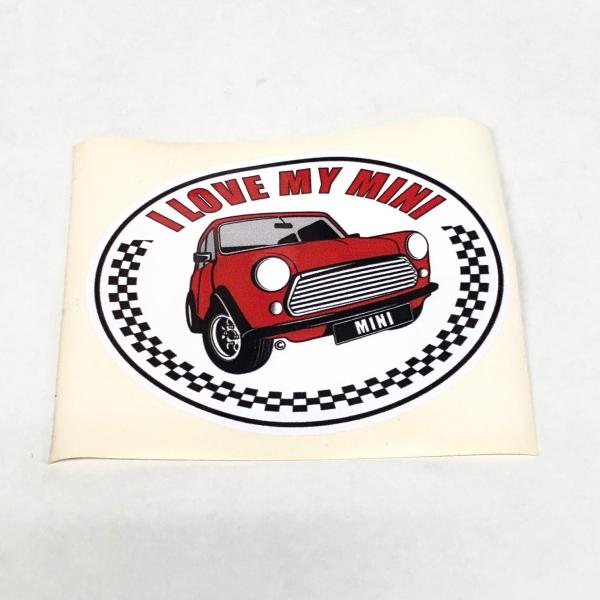 赤いクラシックミニの楕円形のステッカーです。黒い縁取り部分までがステッカーです。10.6cm×8cmこちらは、現在生産しているものではなく、デットストック品です。ステッカーの粘着に関する保証は致しかねます。