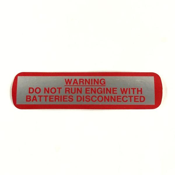 10.8cm×2.7cmバッテリーを外した状態でエンジンを始動しない様にと警告するコーションステッカーです。