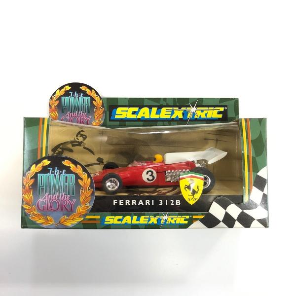 SCALEXTRIC　フェラーリ　312B　スロットカー です。スペアのブラシとデカールが入っています。外箱に、細かなキズ、色あせなどの経年劣化があります。写真のものが現品となります。量産品に関しましては、製品の塗装のムラ、デカールのズレ、...