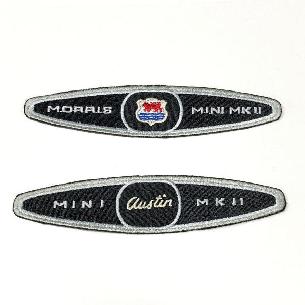 ローバーミニのトランクのエンブレム風のワッペンです。3.3cm×14.7cm裏にアイロン用の糊がついていますClassic Mini Cooper Front Bonnet Emblem Badge Car Wappen Patchこちらは...