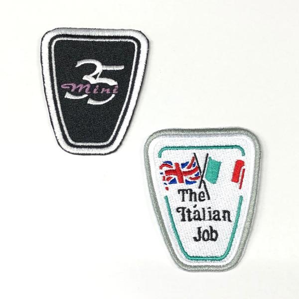 ローバーミニのフロントボンネットバッジと同じ柄のワッペン。The Italian Jobとは、映画「ミニミニ大作戦」の原題です。Classic Mini Cooper Bonnet Emblem 35th Anniversary Car W...