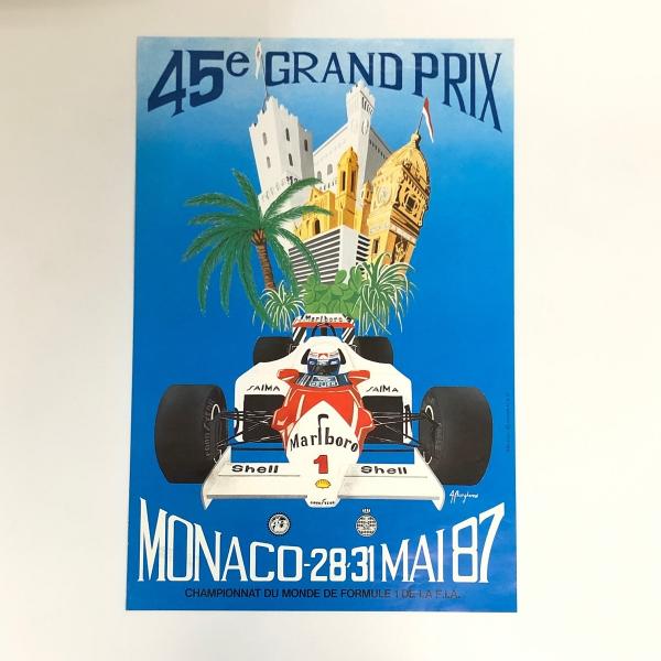 45回　モナコグランプリ　1987年40cm×60cm写真のものが現品です。古いもので、白い部分に汚れがあります。Vintage Antique Car Race Rallye Poster