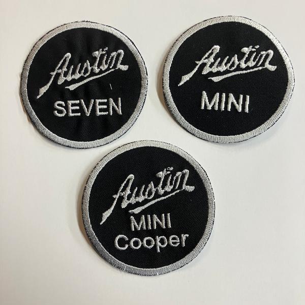 直径：8cm裏にアイロン用の糊がついていますClassic Mini Cooper Austin Seven Car Wappen Patch丸型オースチンミニクーパーワッペン丸型オースチンミニワッペン