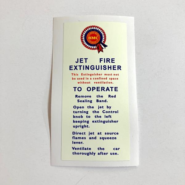 ローバーミニの、BMC時代に純正で発売されていた消火器用ステッカーの新品リプロ品です。現在の消火器に貼り付けるのも宜しいとおもいます。8.5cm×4cm長方形のステッカーです。BMC Fire Extinguisher Operate St...